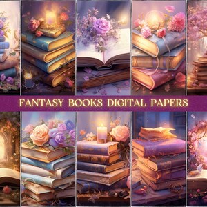 Fantasy Books Digital Paper, Pastel Colors Background, Scrapbooking DIY ...