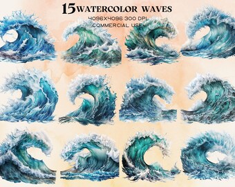 Watercolor Ocean Waves Clipart, Summer, Beach Invitation, Sea Waves ...