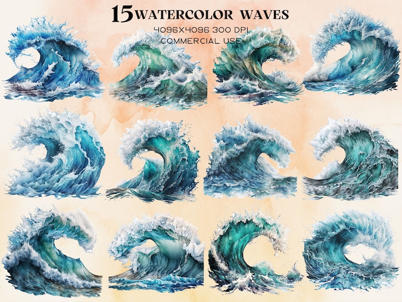 Watercolor Ocean Waves Clipart Nautical Watercolor Wave Clip Art PNG ...