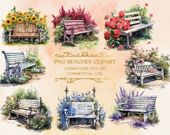 Watercolor Garden Benches Clipart - Park Bench, PNG Format Instant ...