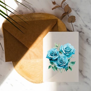 Watercolor Teal Rose Clipart Bundle PNG Files, Instant Download ...