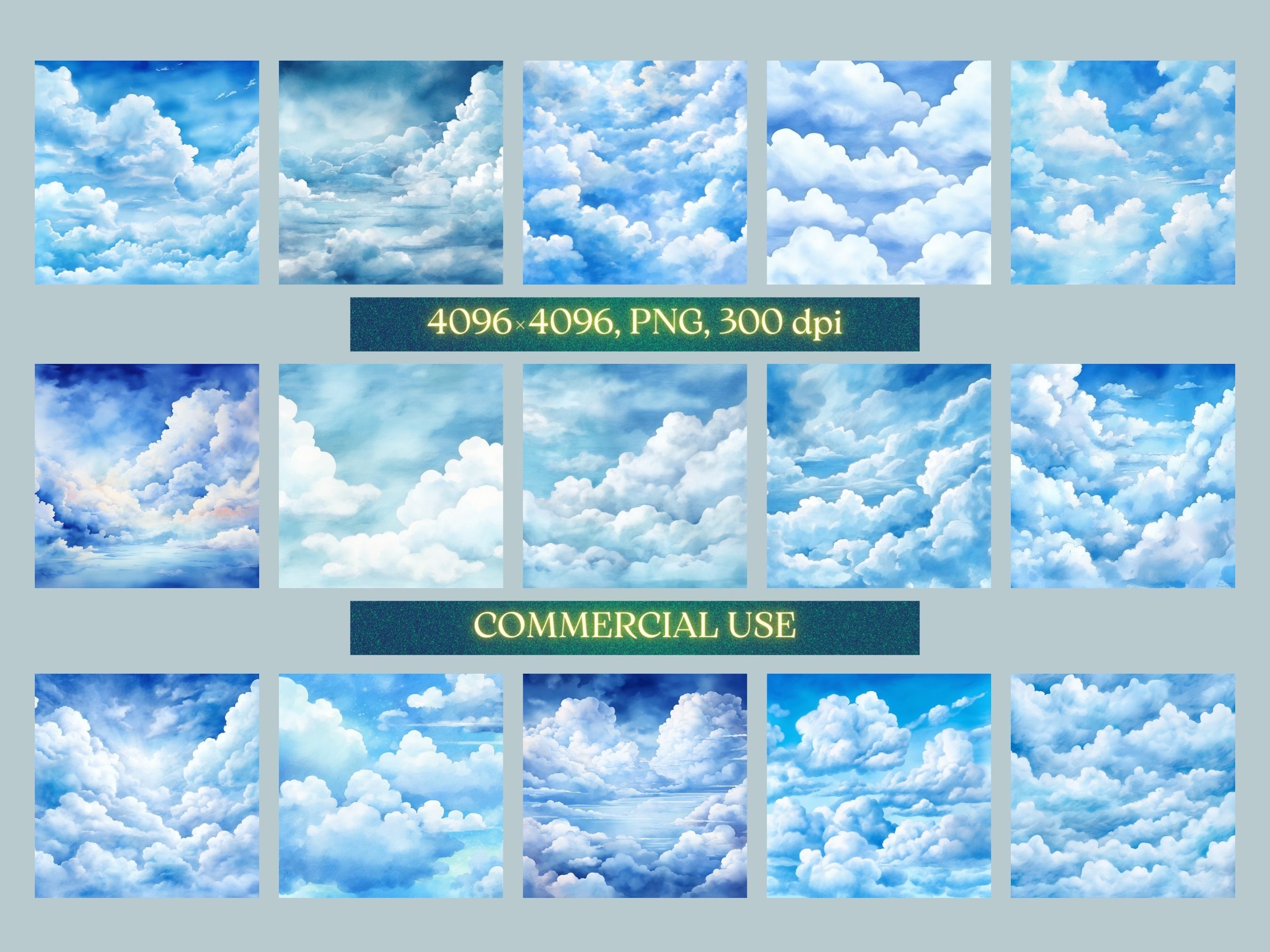 Watercolor Blue Cloudy Skies Digital Paper PNG, Watercolor Sky Clouds ...