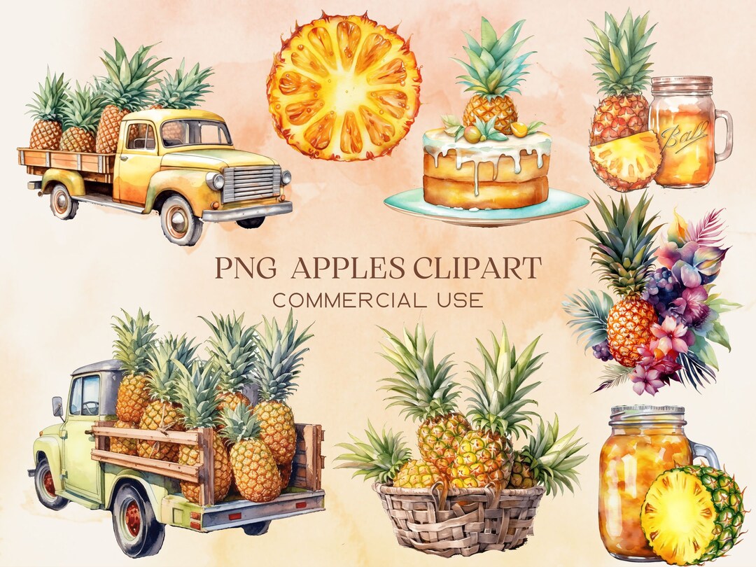 Watercolor Pineapple Clipart Bundle, Sublimation Designs, Pineapple ...