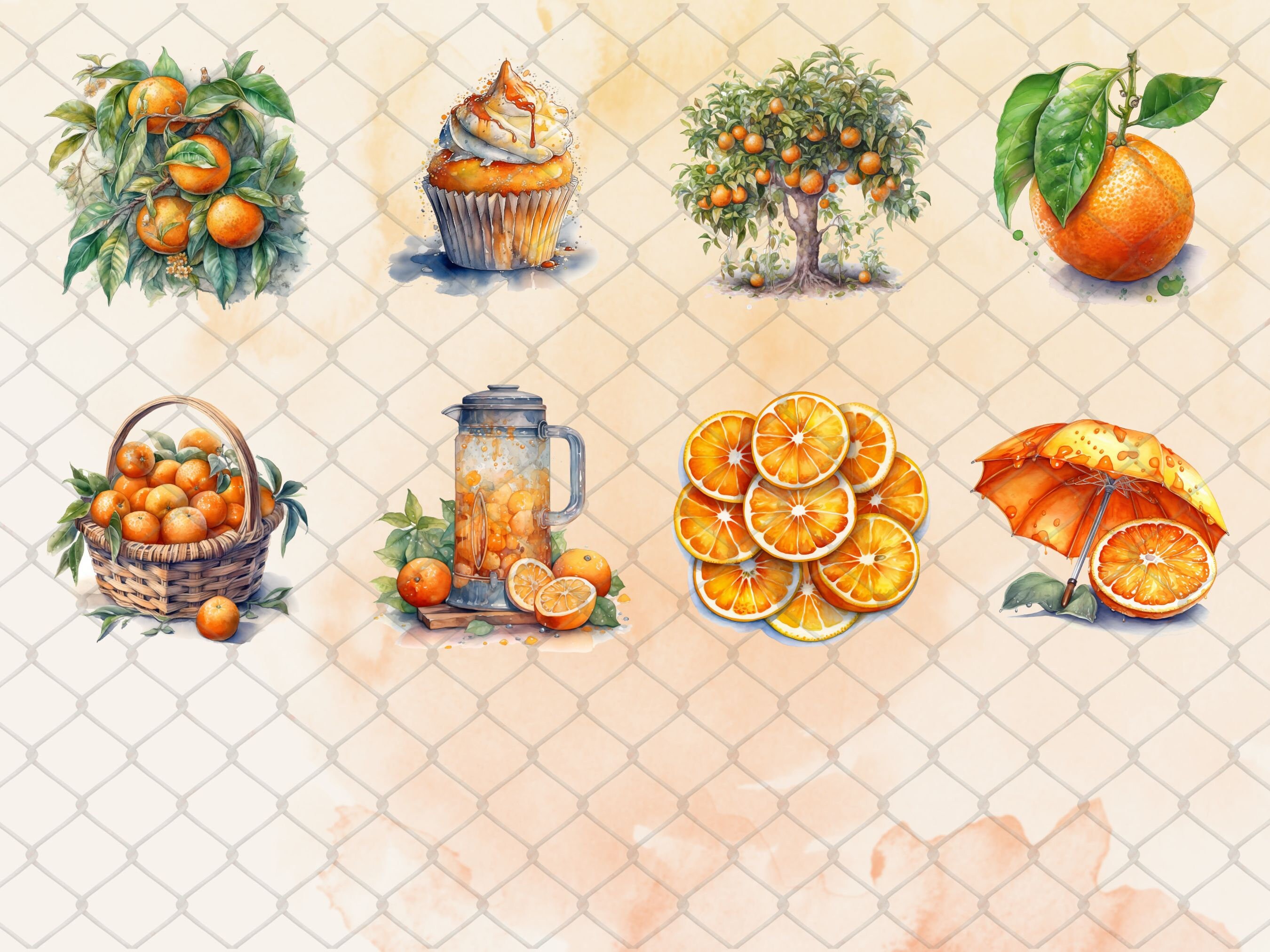 Watercolor Oranges Clipart Digital PNG Citrus Orange Tree - Etsy