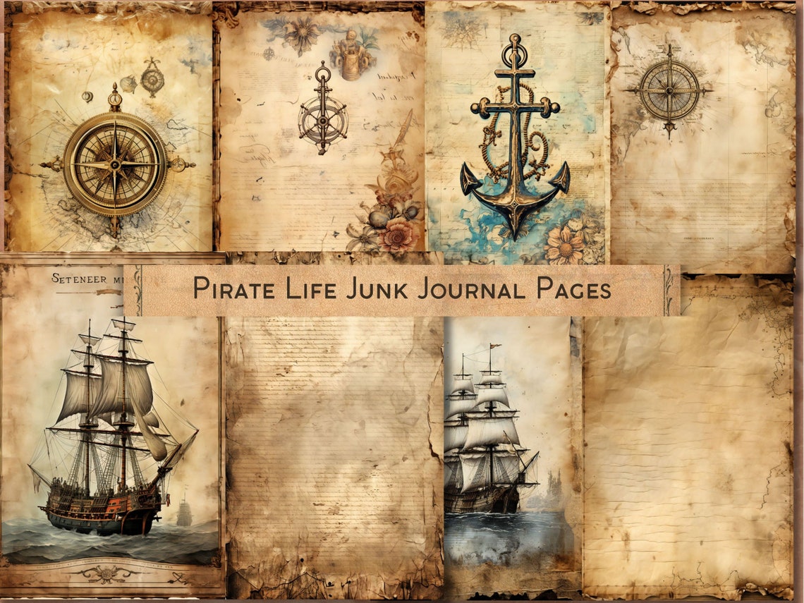 Pirate Life Collage Printable Junk Journal Kit, Scrapbooking Papers ...
