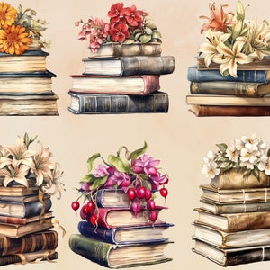 Watercolor Vintage Floral Books Clipart Old Book PNG Bundle Book Stack ...