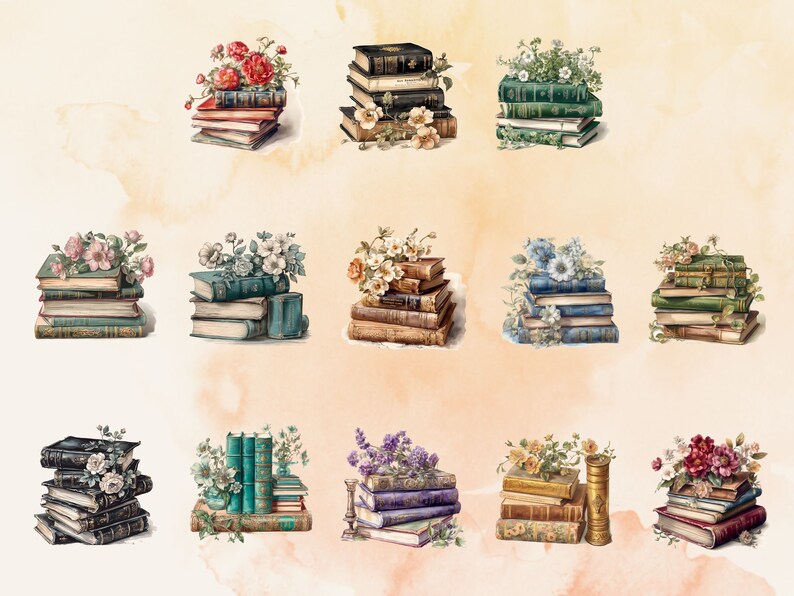 Watercolor Vintage Books Clipart Pack Old Book PNG Bundle Book - Etsy