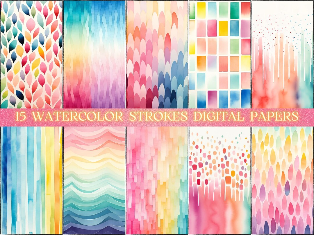 Watercolor Abstract Strokes Digital Papers, Png Watercolor Background ...