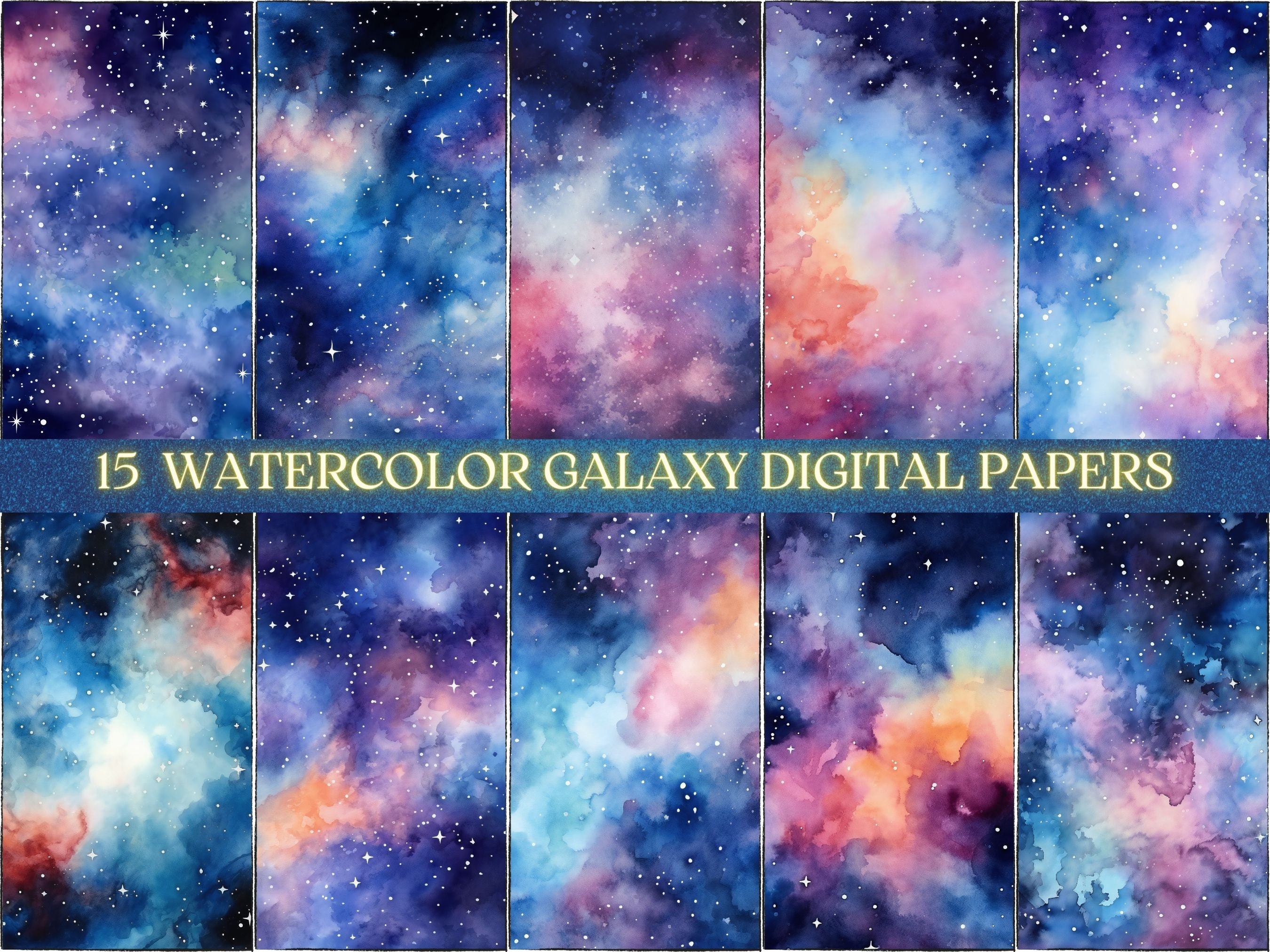 Watercolor Galaxy Digital Papers PNG, Outer Cosmos Space Digital ...