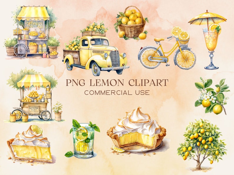 Watercolor Sweet Lemon Clipart Digital Png Lemonade Stand, Citrus Fruit ...