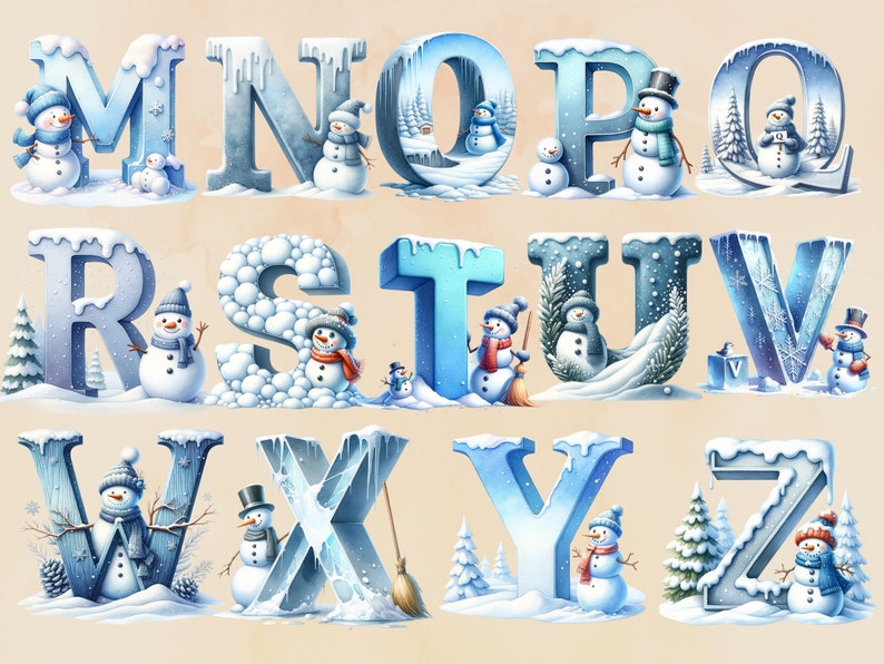 Snowman Alphabet, Winter Letters Png, Snowman Clip Art, Snow Alphabet ...