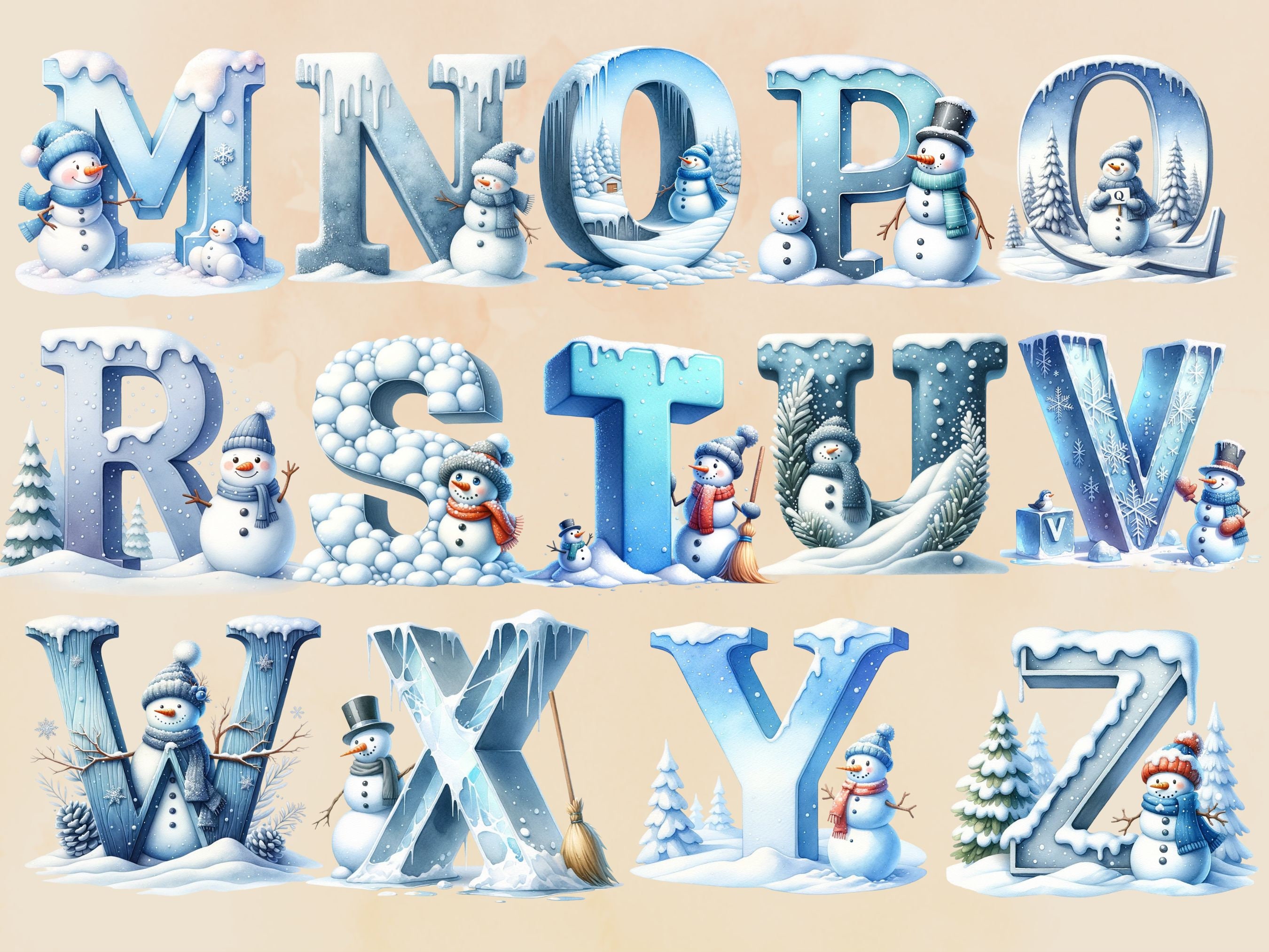 Snowman Alphabet, Winter Letters Png, Snowman Clip Art, Snow Alphabet ...