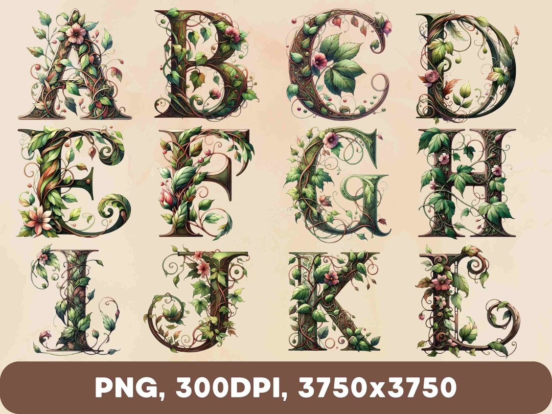 Art Nouveau Initials Clipart Bundle Full English Alphabet Mystical ...