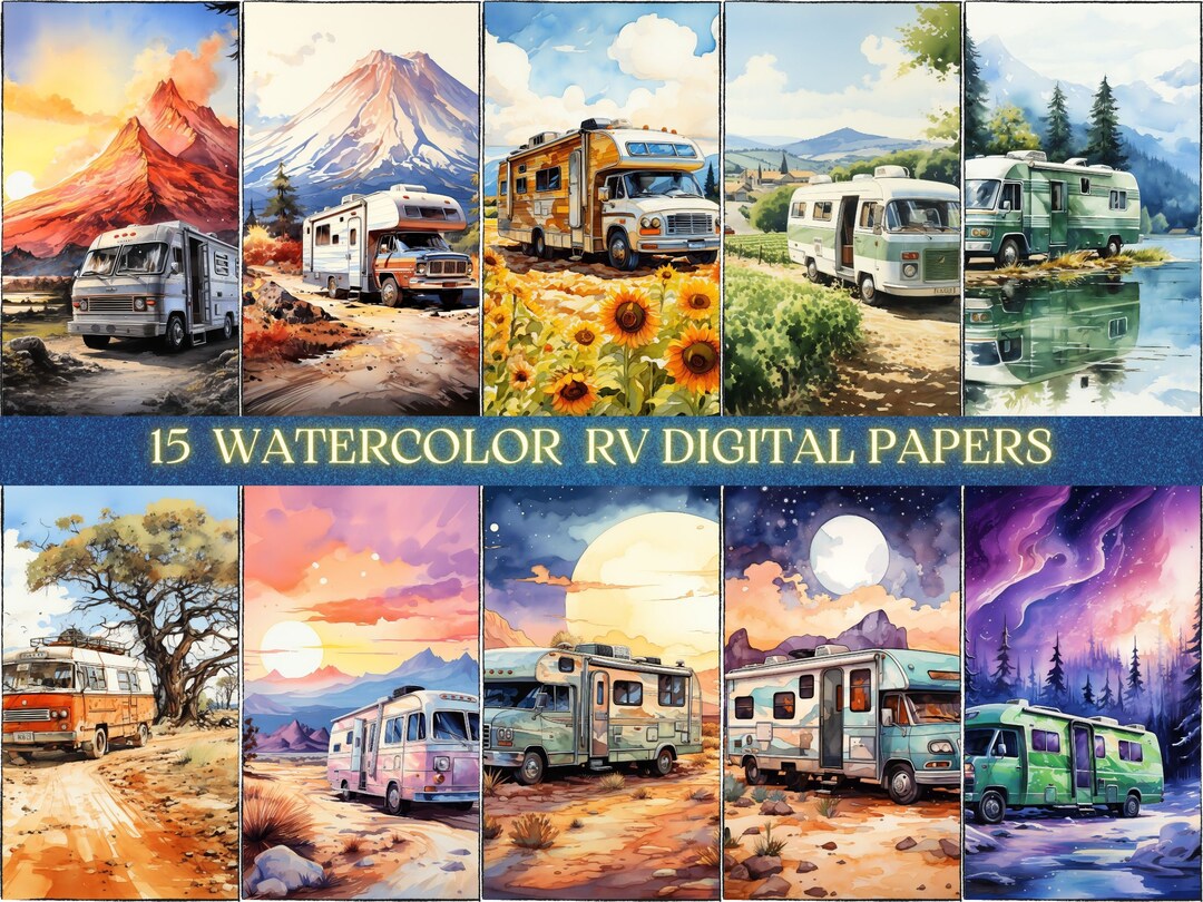 Watercolor RV Digital Paper Pack - Perfect for Scrapbooking, Crafts ...