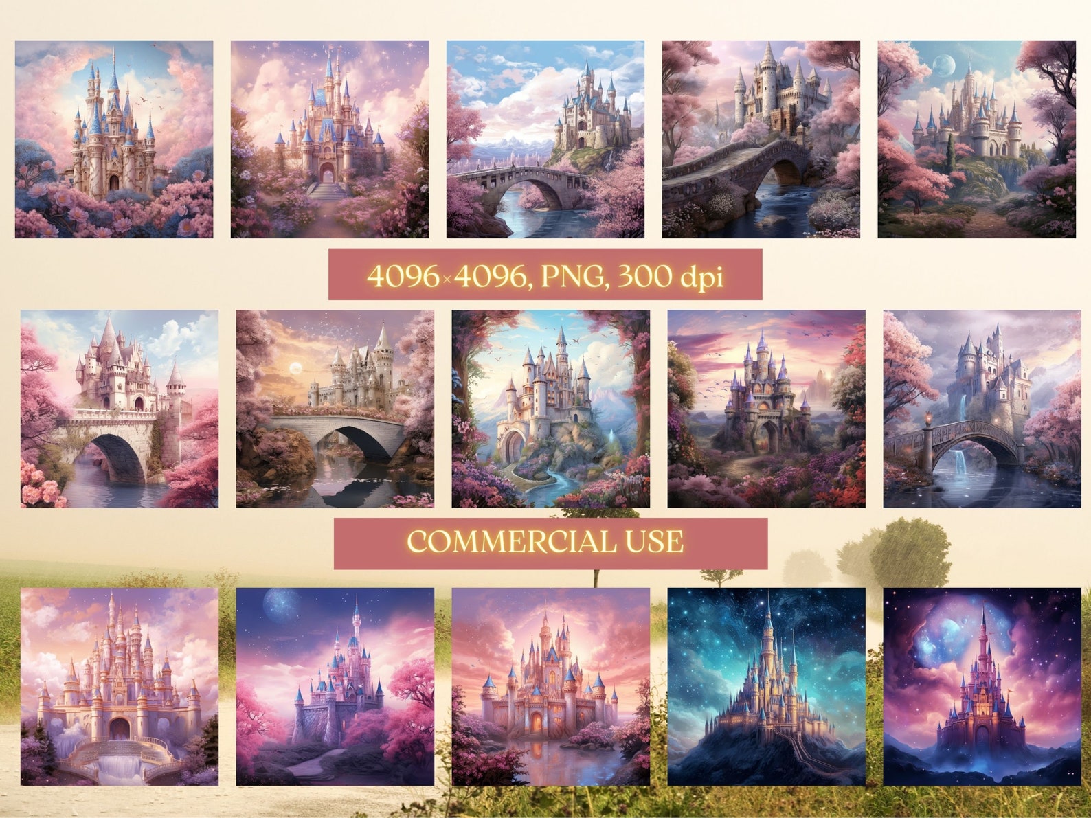 Medieval Castles Digital Paper, Printable Castle PNG Scrapbooking ...