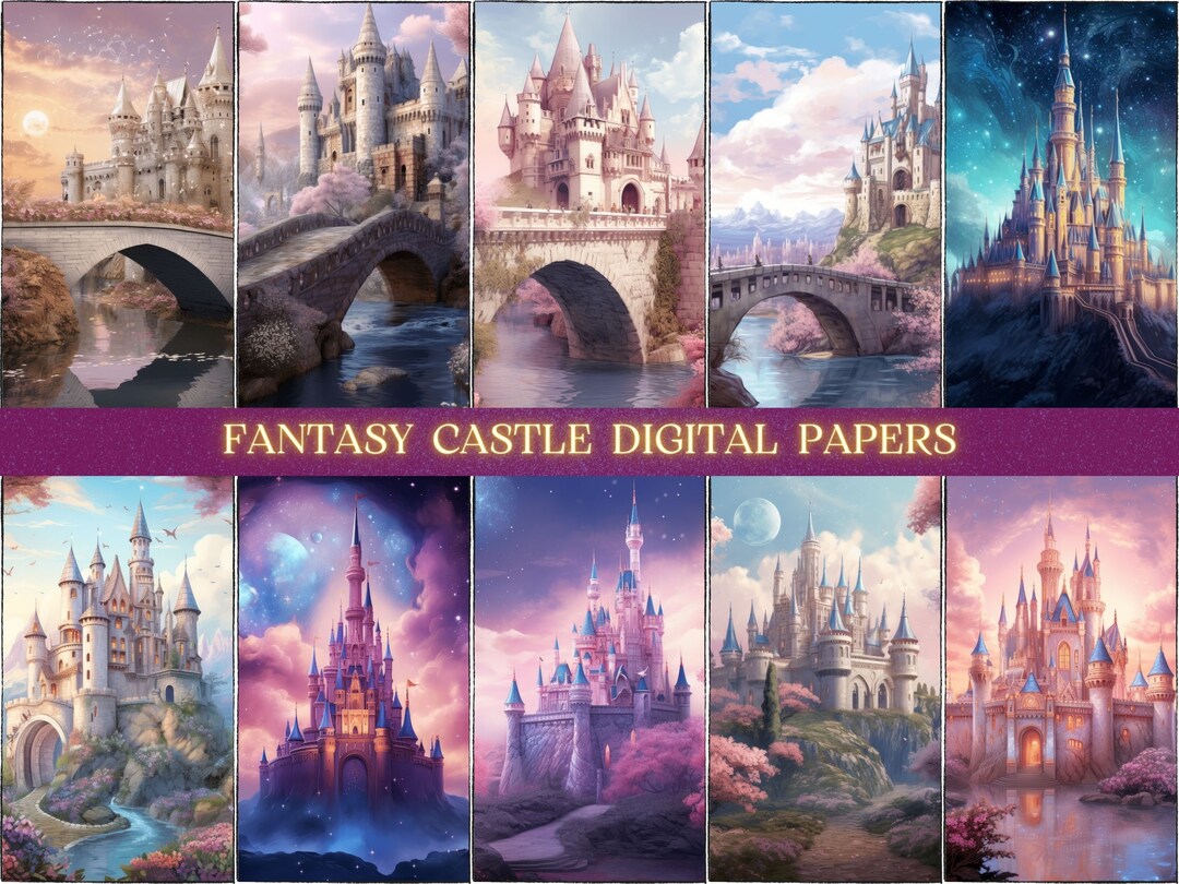 Medieval Castles Digital Paper, Printable Castle PNG Scrapbooking ...