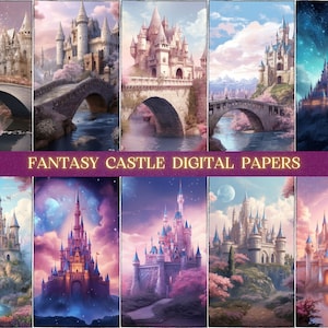 Medieval Castles Digital Paper, Printable Castle PNG Scrapbooking ...