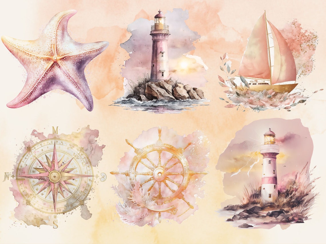 Watercolor Boho Nautical Clipart Ocean Beach Wedding PNG - Etsy