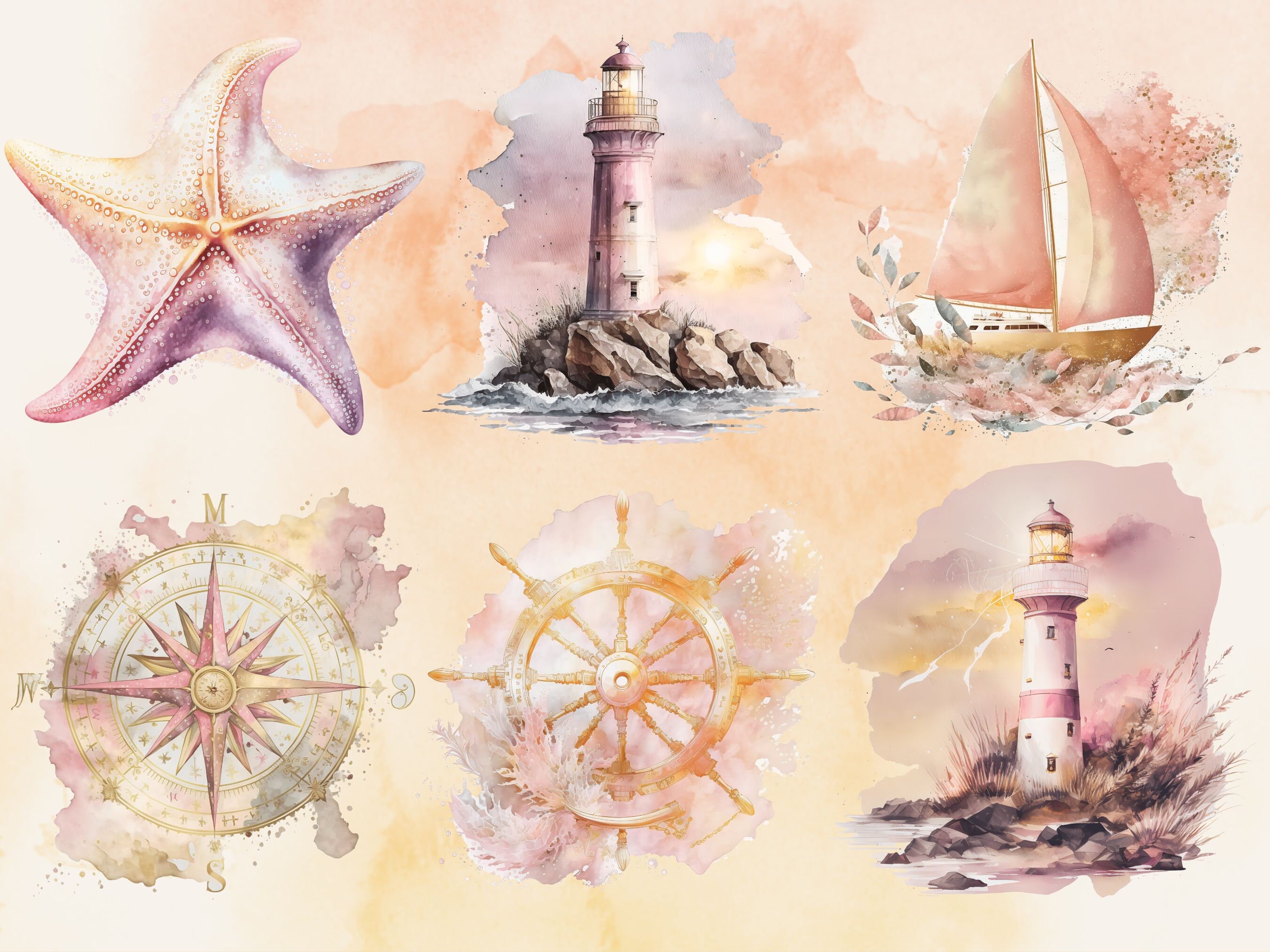Watercolor Boho Nautical Clipart Ocean Beach Wedding PNG - Etsy