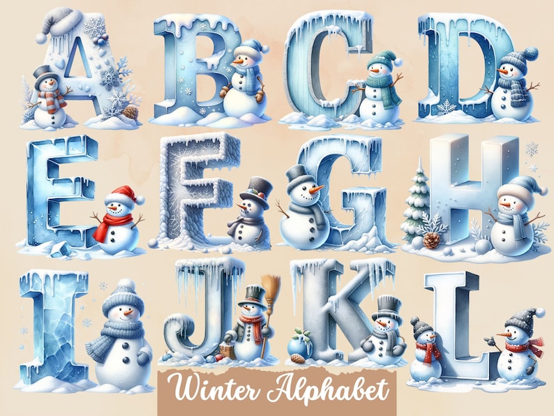 Snowman Alphabet, Winter Letters Png, Snowman Clip Art, Snow Alphabet Png, Digital Alphabet Clip ...