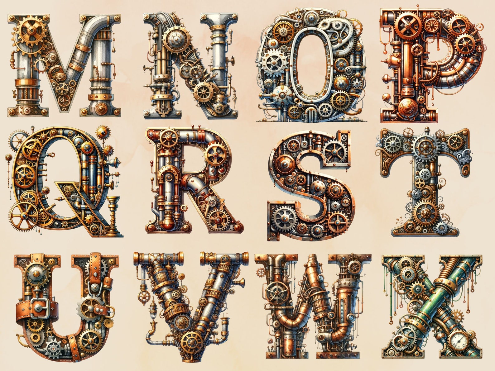 Steampunk Alphabet Bundle PNG, Steampunk Letters Clip Art, Digital ...