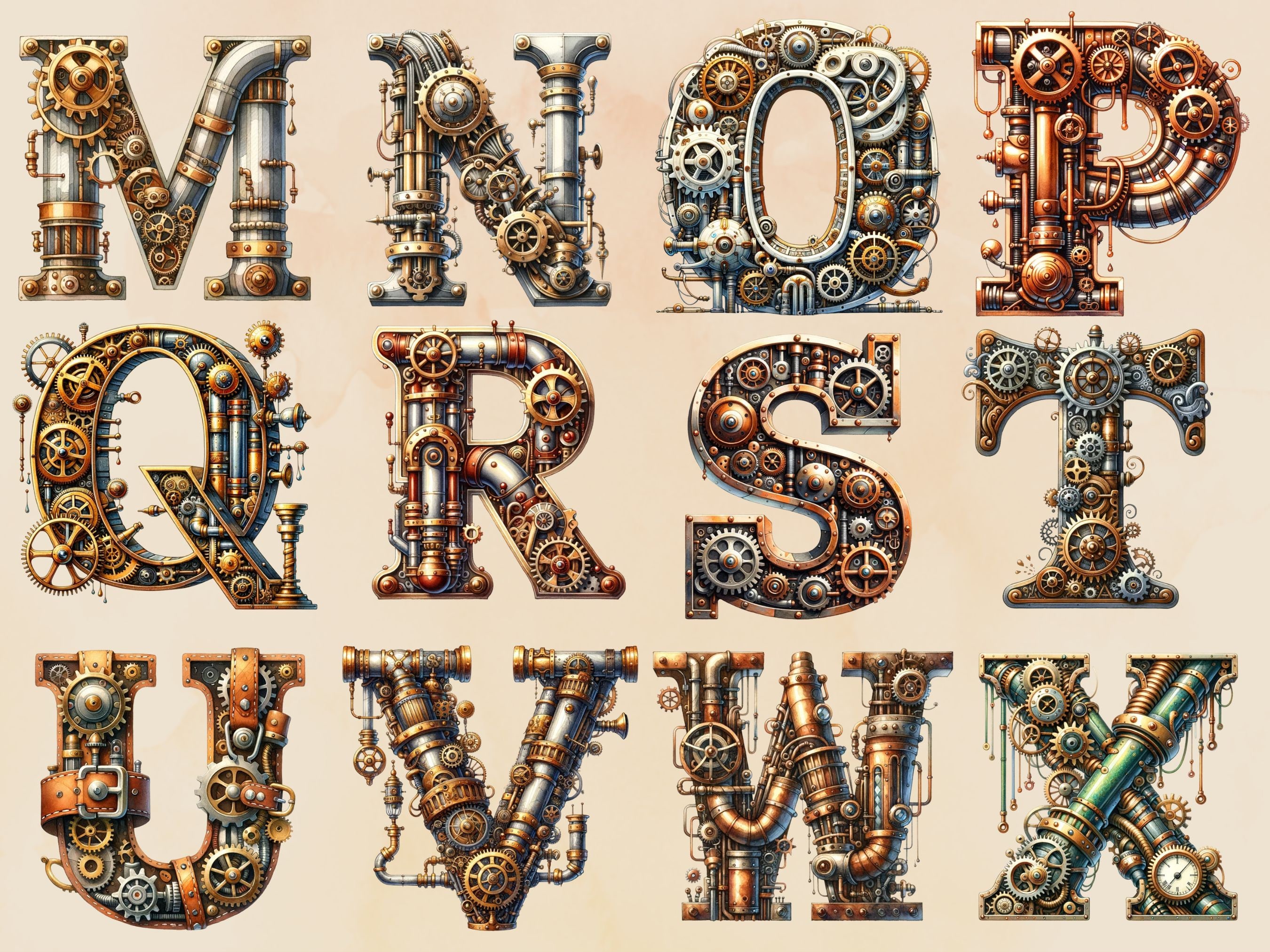 Steampunk Alphabet Bundle PNG, Steampunk Letters Clip Art, Digital ...