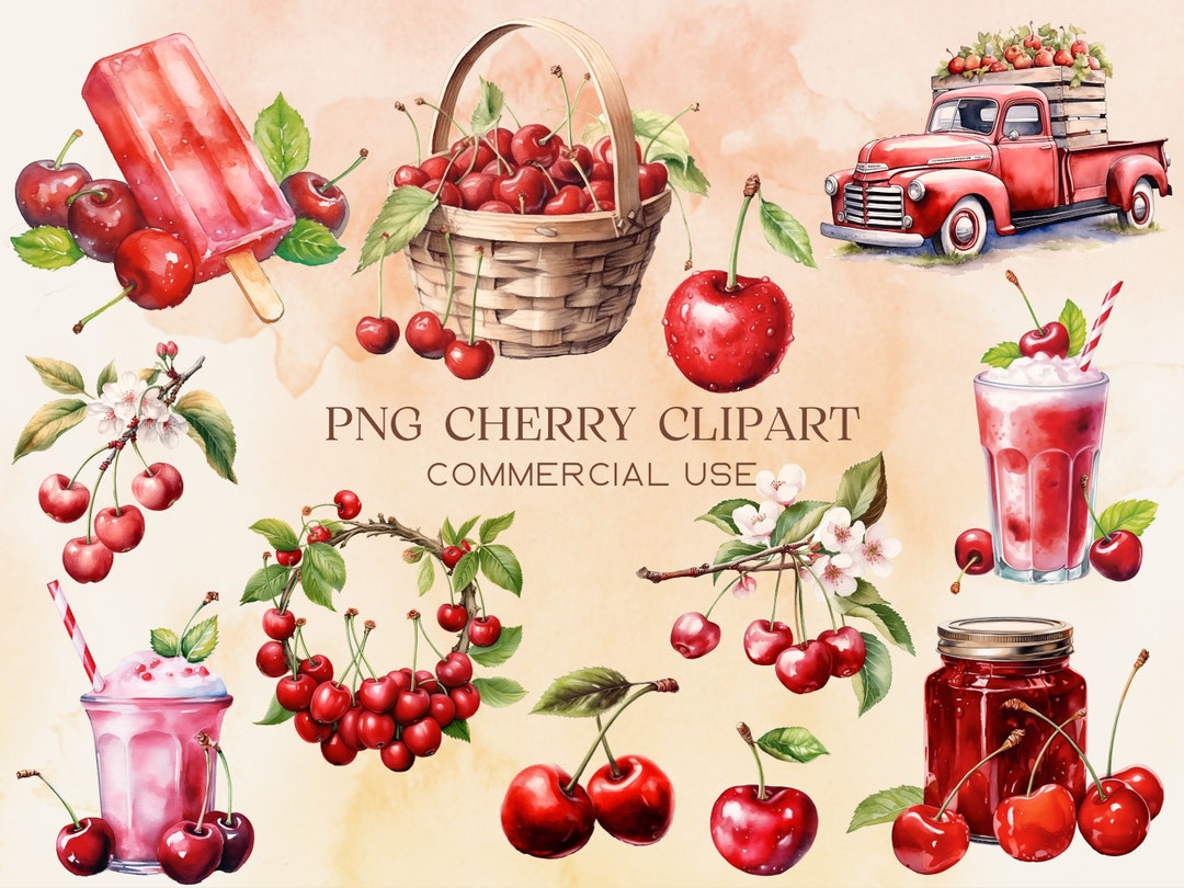 Watercolor Cherry Clipart - Delightful Cherry & Cherry Blossom Designs ...