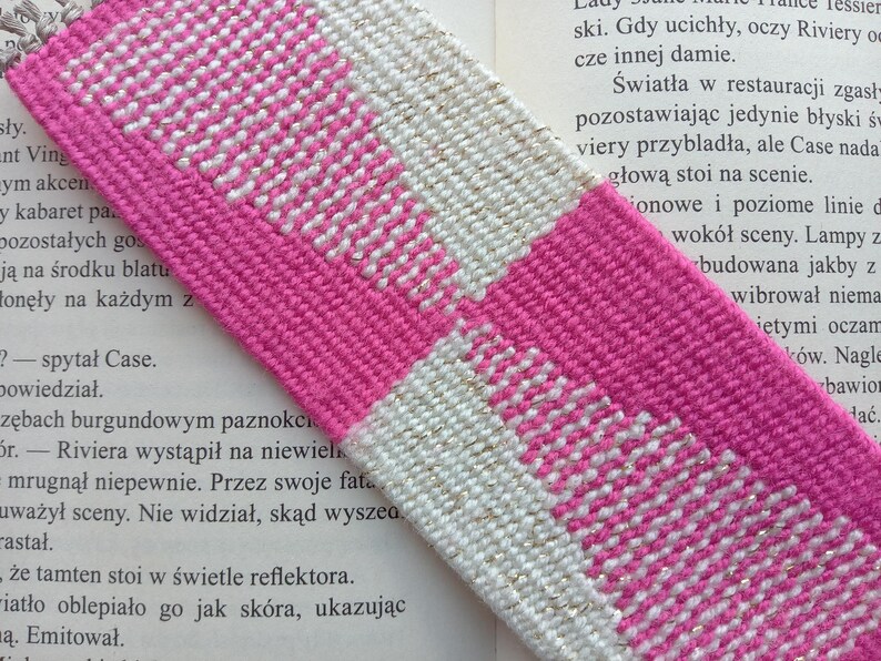 Pink and Ecru Yarn Hand Woven Bookmark for Paper Book Lovers. Handmade ...
