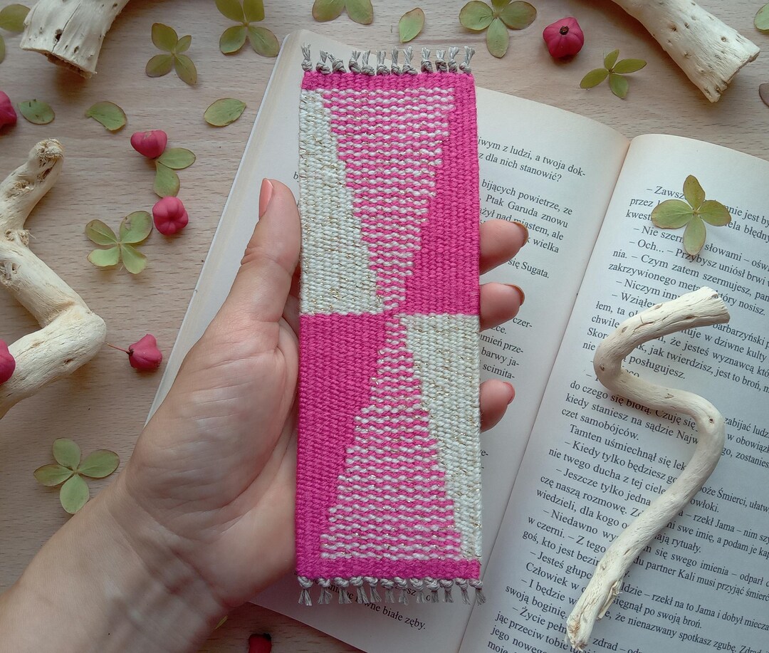 Pink and Ecru Yarn Hand Woven Bookmark for Paper Book Lovers. Handmade ...
