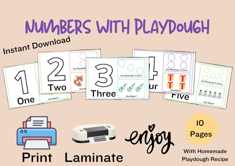 Numbers With Playdough, Learn Through Play Activity Pages, Printable ...