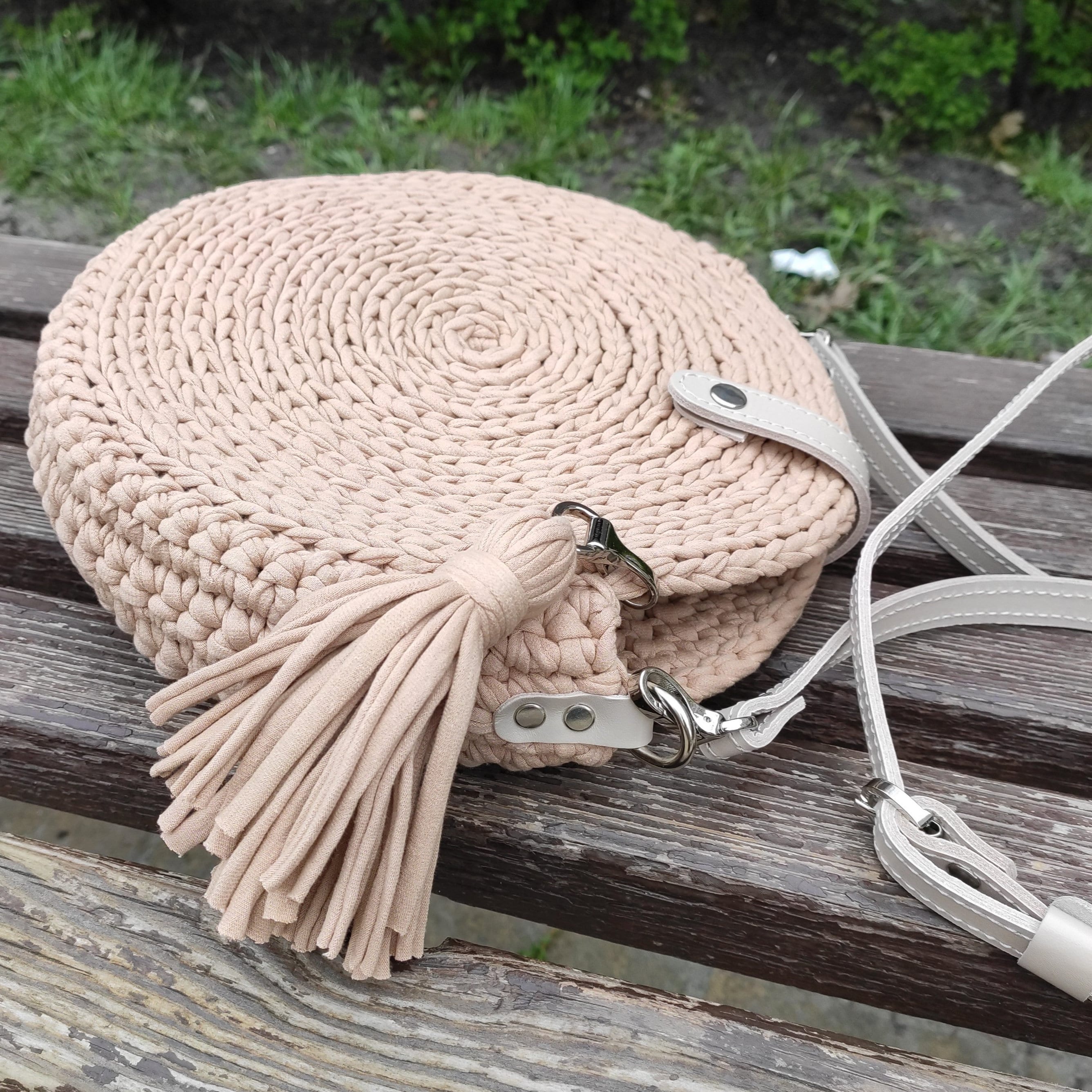 Crochet Round Bag Knit Circle Bag Stylish Round Womens | Etsy