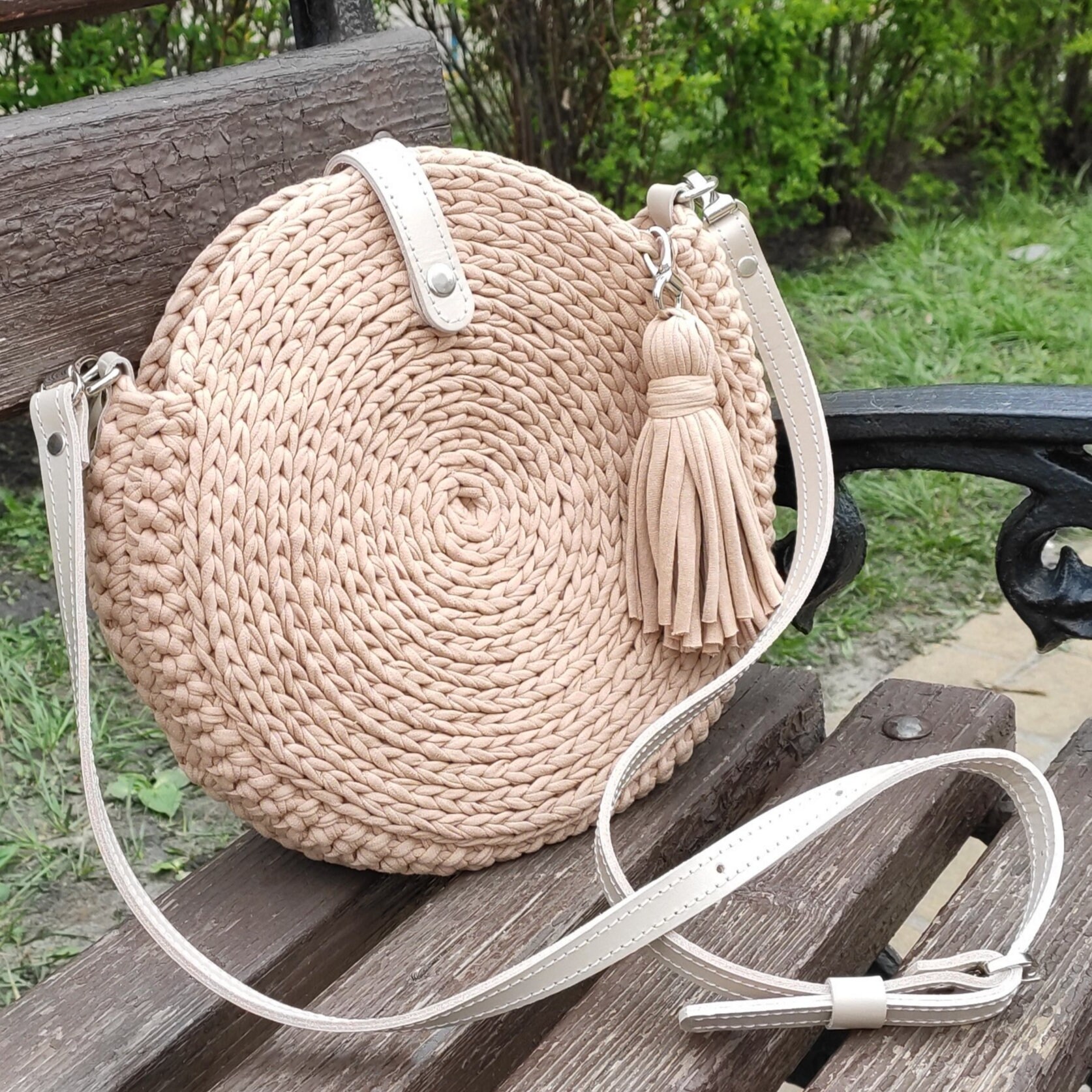 Crochet Round Bag Knit Circle Bag Stylish Round Womens | Etsy