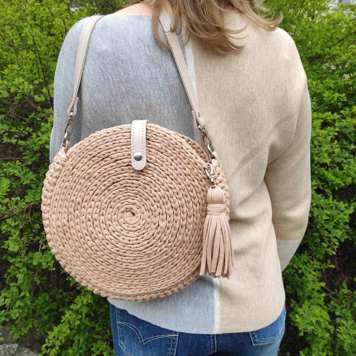 Crochet Round Bag Knit Circle Bag Stylish Round Womens | Etsy