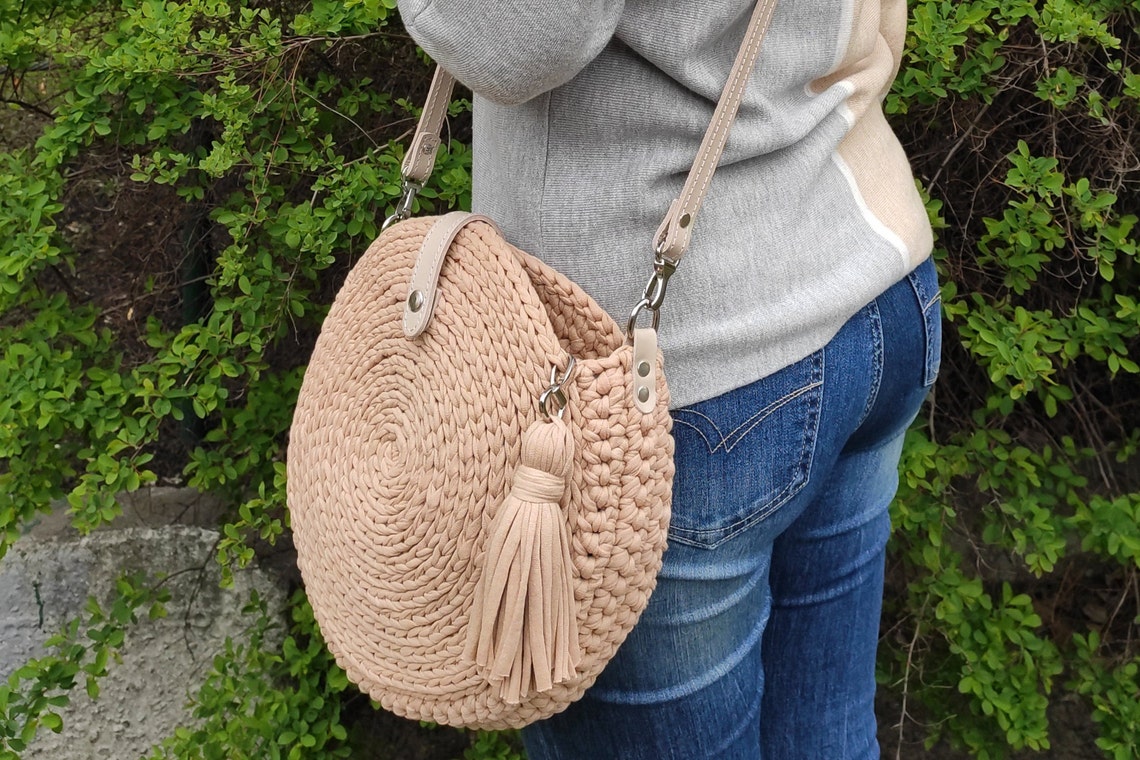 Crochet Round Bag Knit Circle Bag Stylish Round Womens | Etsy