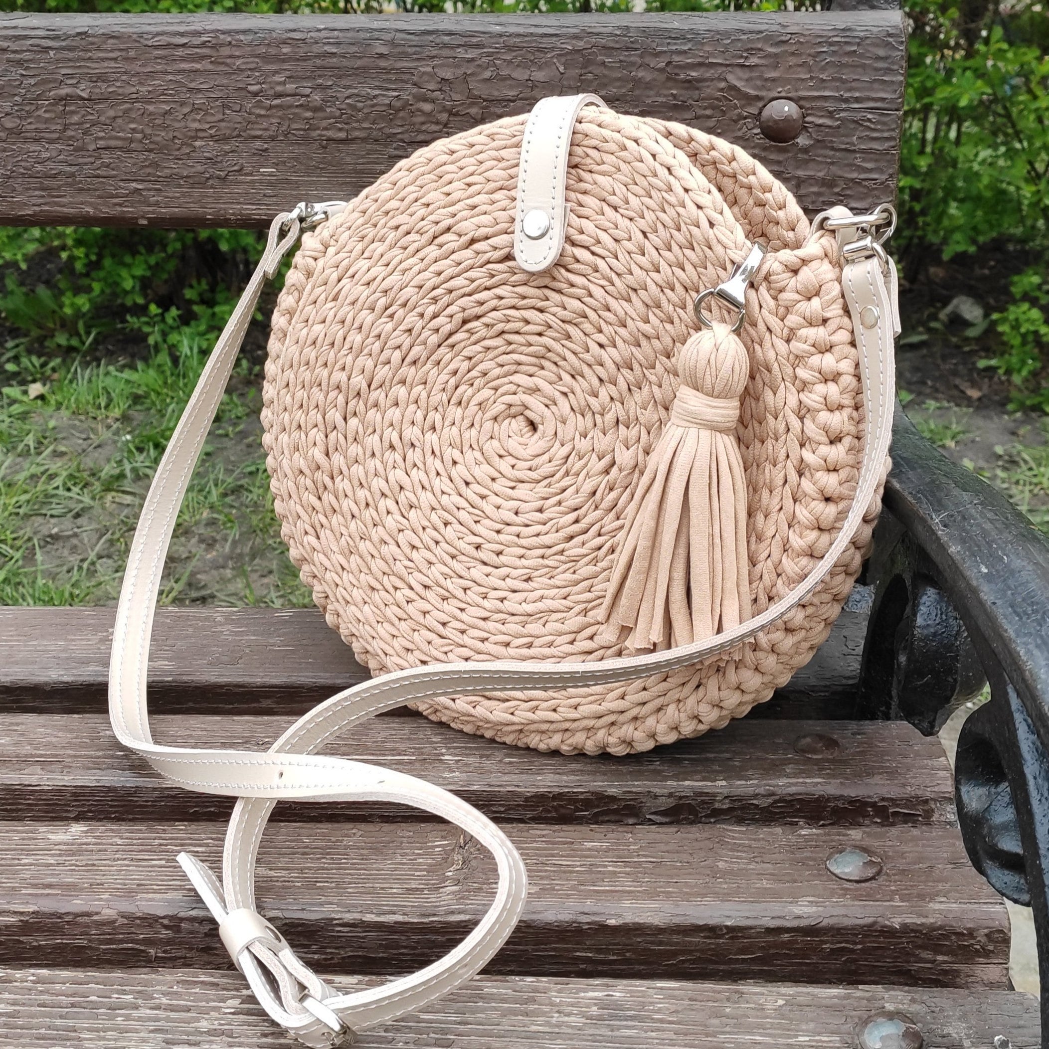 Crochet Round Bag Knit Circle Bag Stylish Round Womens | Etsy