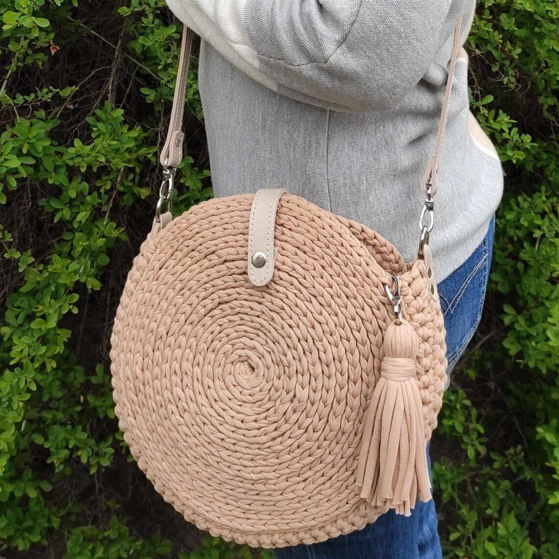 Crochet Round Bag Knit Circle Bag Stylish Round Womens | Etsy