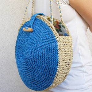 Crochet Round Bag Knit Circle Bag Stylish Round Women's Handmade Raffia ...