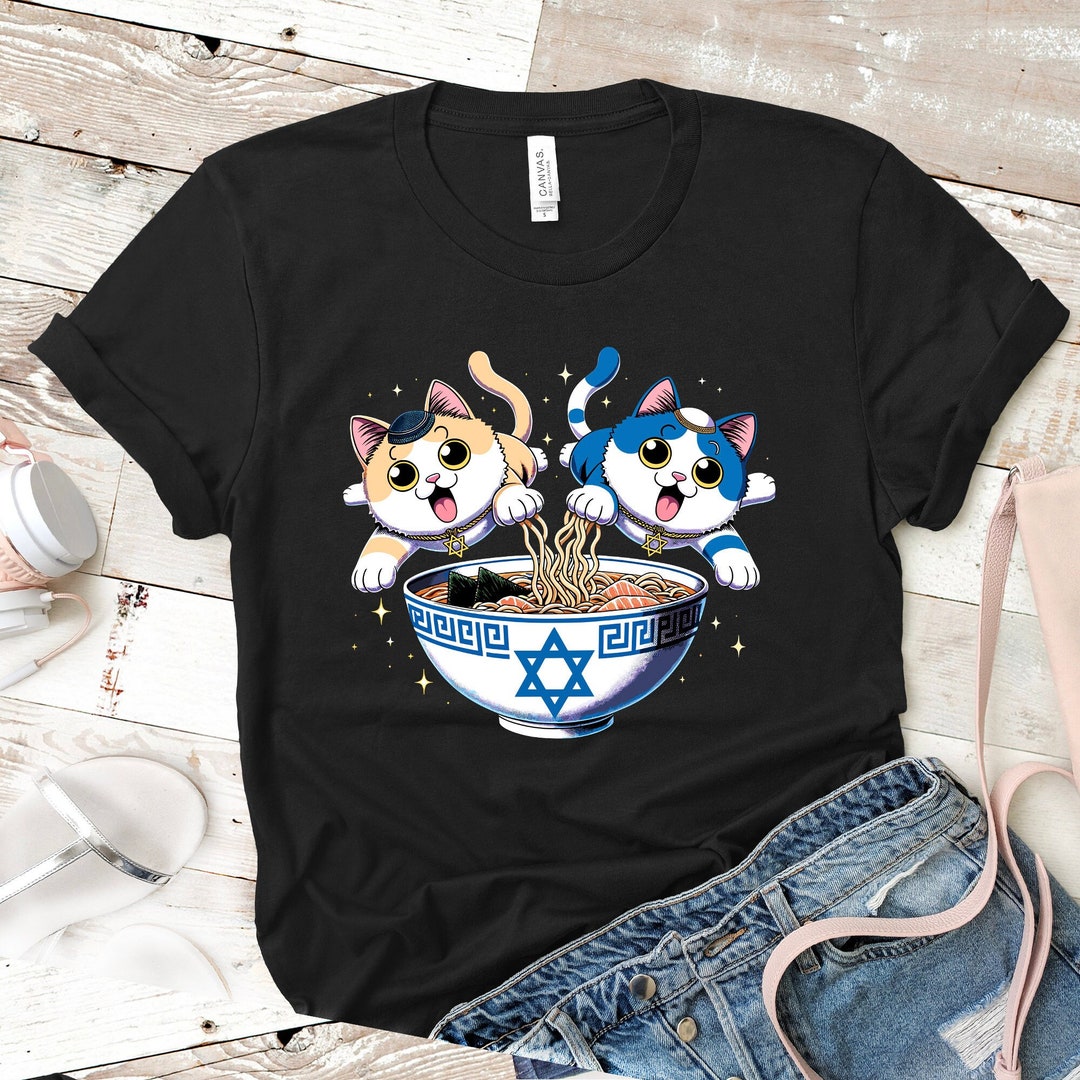 Cute Kawaii Jewish Cats Ramen Bowl T-shirt | Hanukkah Shabbat Dinner ...