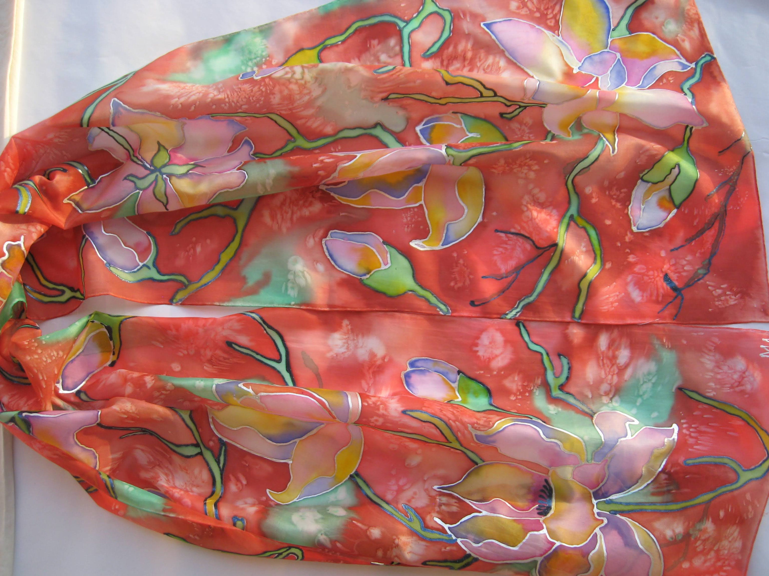 Handmade Silk Shawl With Lotus Flowers on the Red as a Best - Etsy