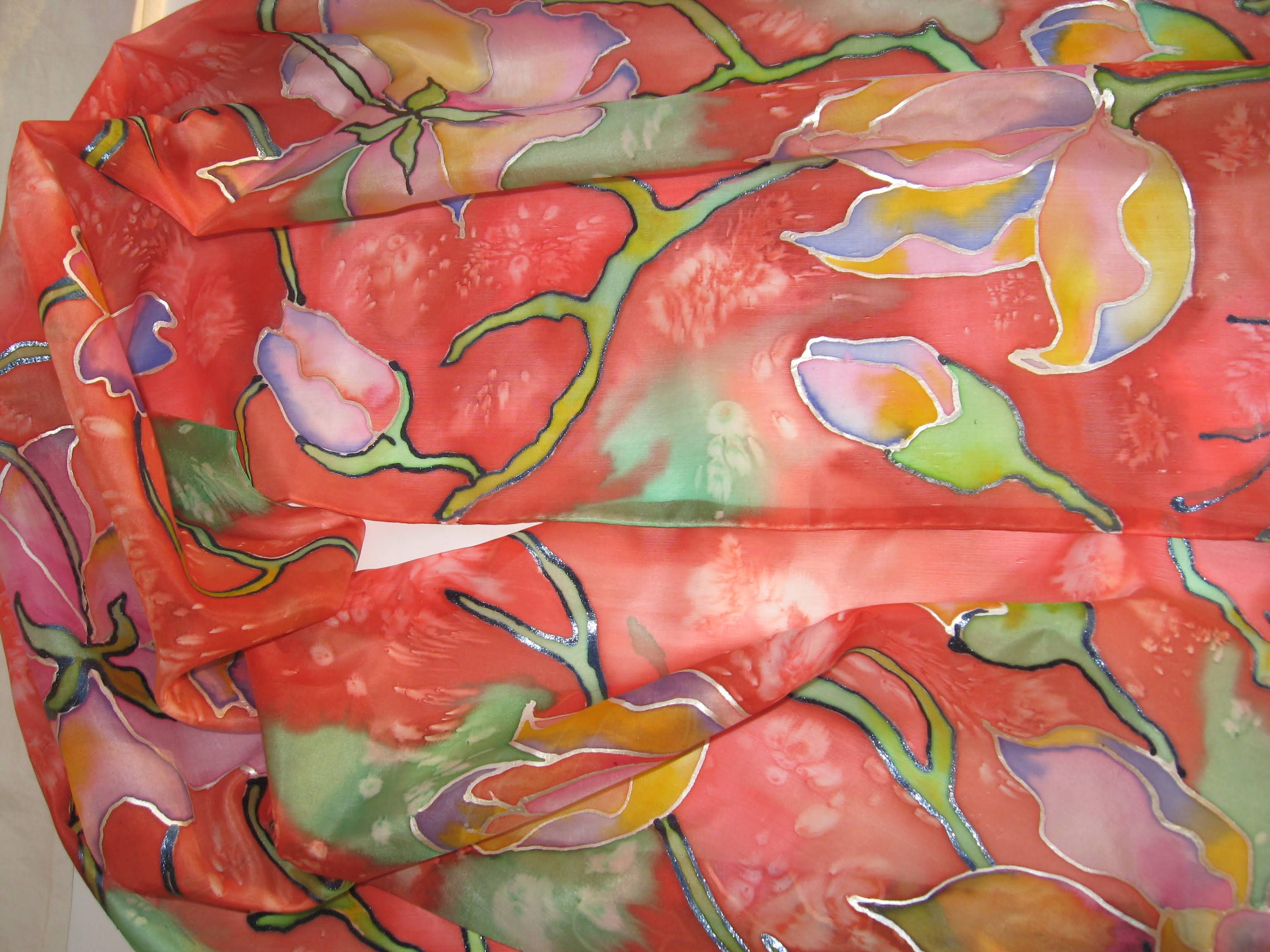 Handmade Silk Shawl With Lotus Flowers on the Red as a Best Gift to ...