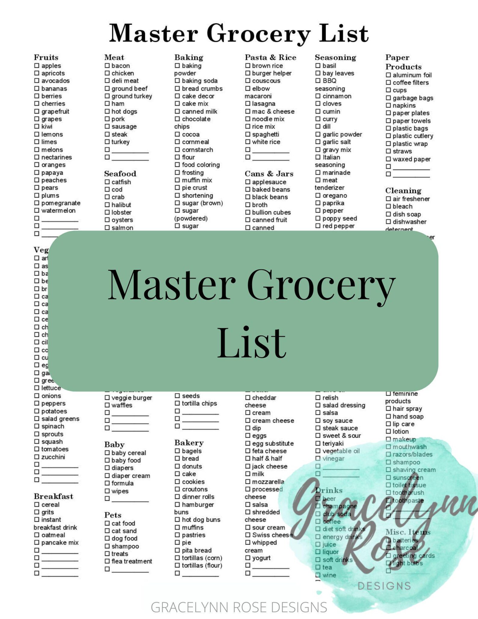 Ultimate Master Grocery List Printable | 300+ Item Checklist PDF ...