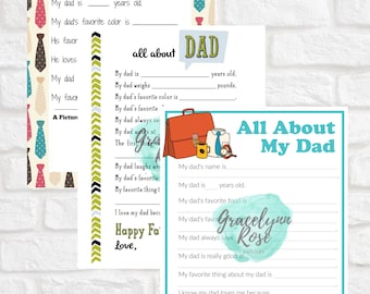 Father's Day Printable Sheet From Kids, All About My Dad, Kid ...