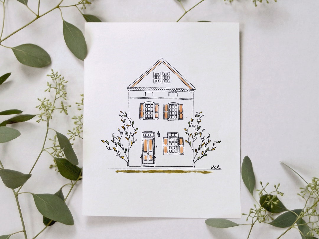 Hand Drawn House Wall Decor, House Home Line Drawing, Minimalist House ...