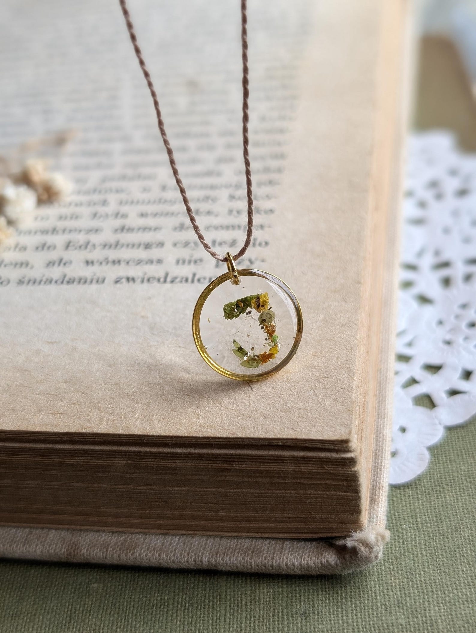 Initial Letters J Real Flowers Gold Necklace, Fine Cord Botanical ...