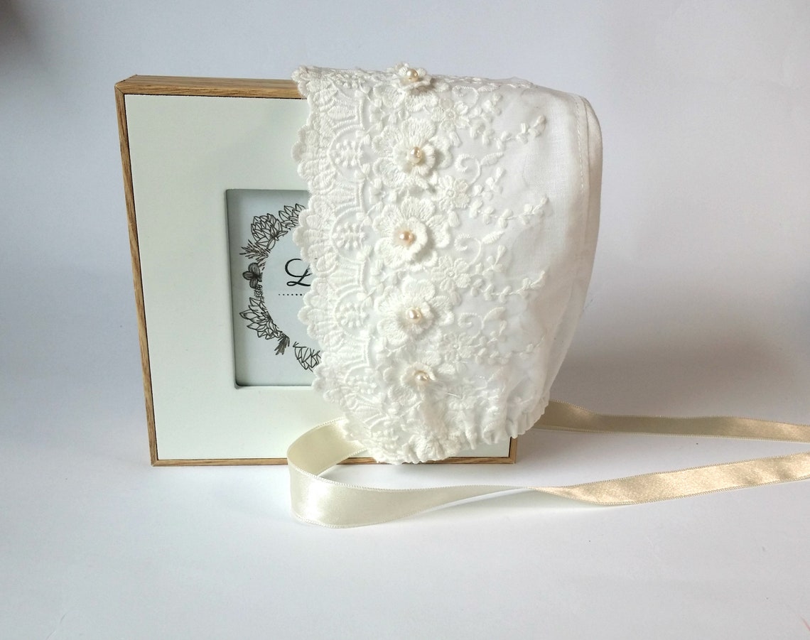 Girl Hat for Baptism Christening Bonnet White Cotton Summer | Etsy