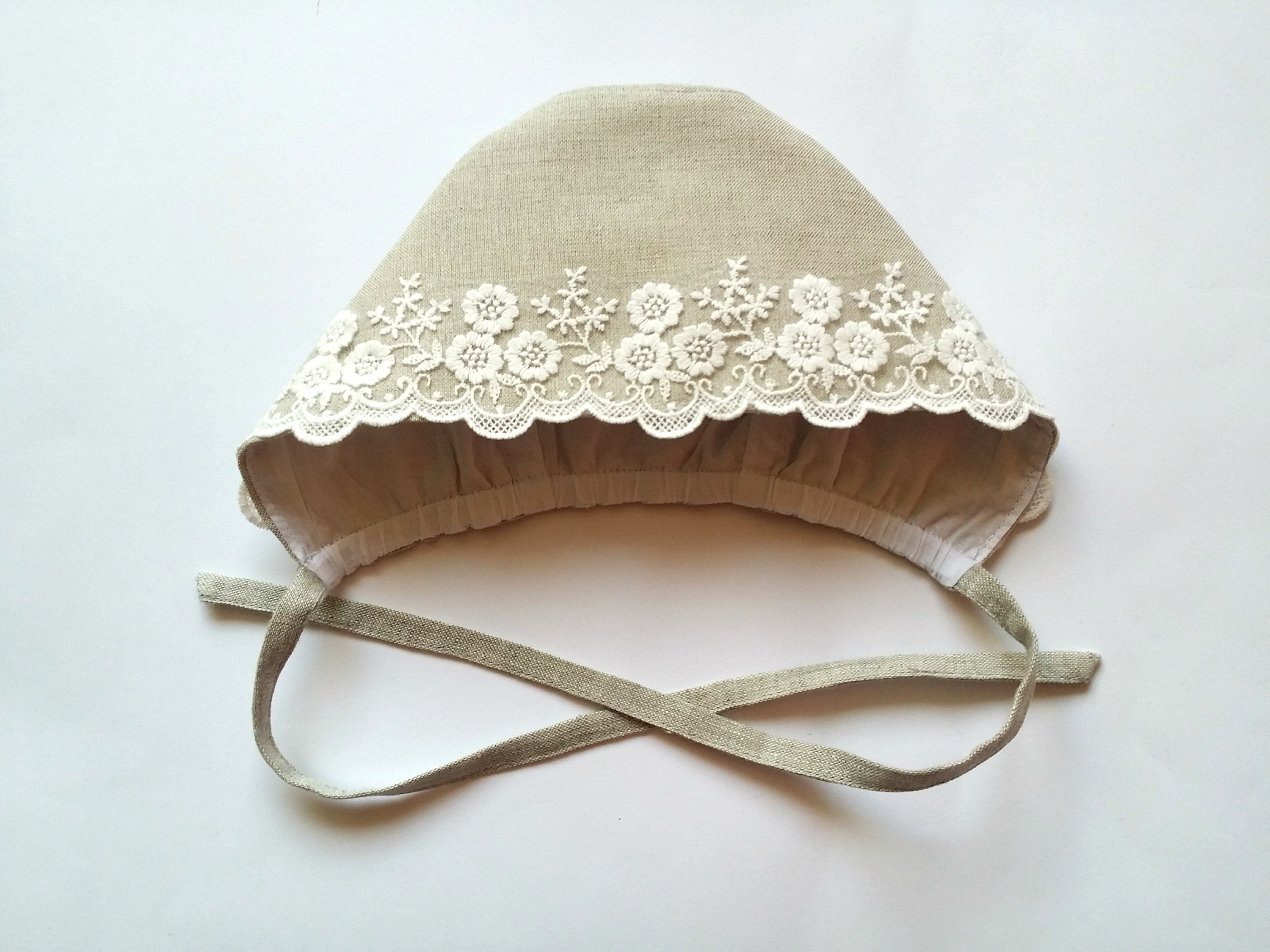 Natural Linen Bonnet, Christening Hat, Hat for Girls, Organic Linen Hat ...