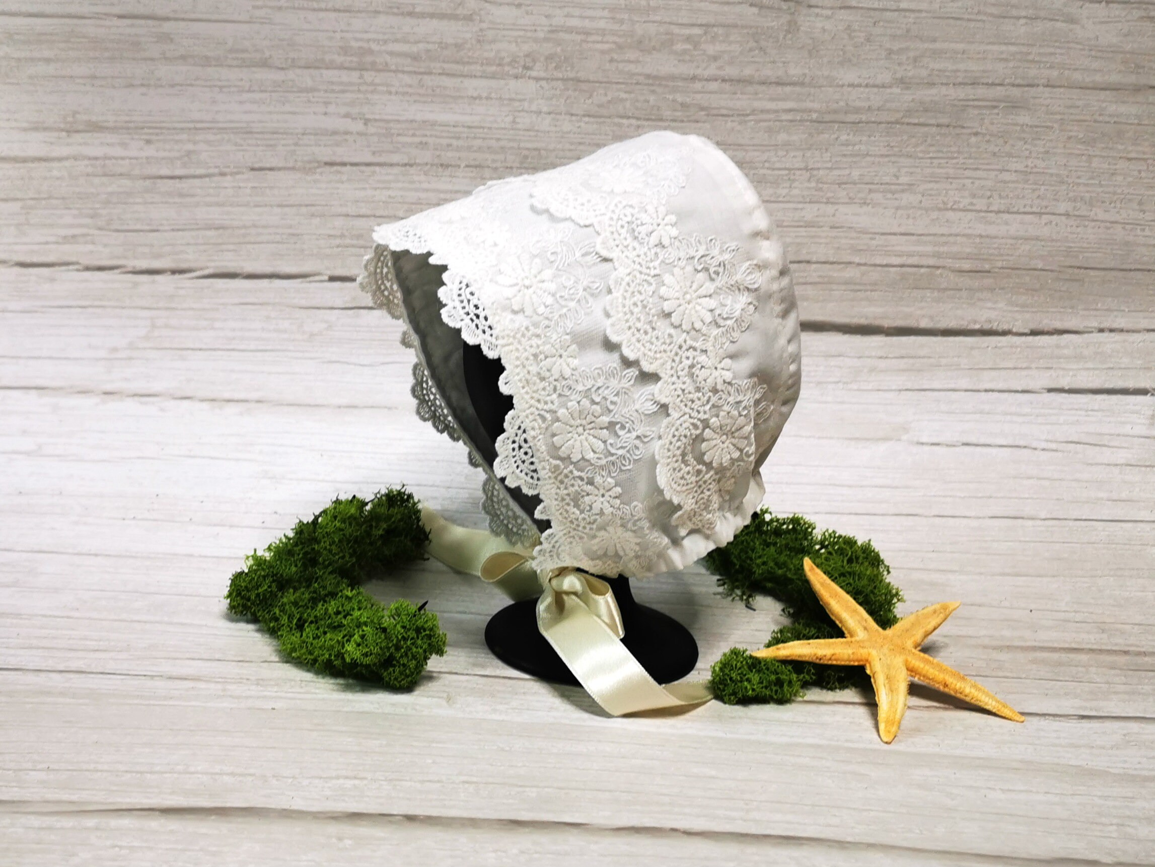 Baby Christening Bonnet, Girl Hat for Baptism, White Cotton Hat ...