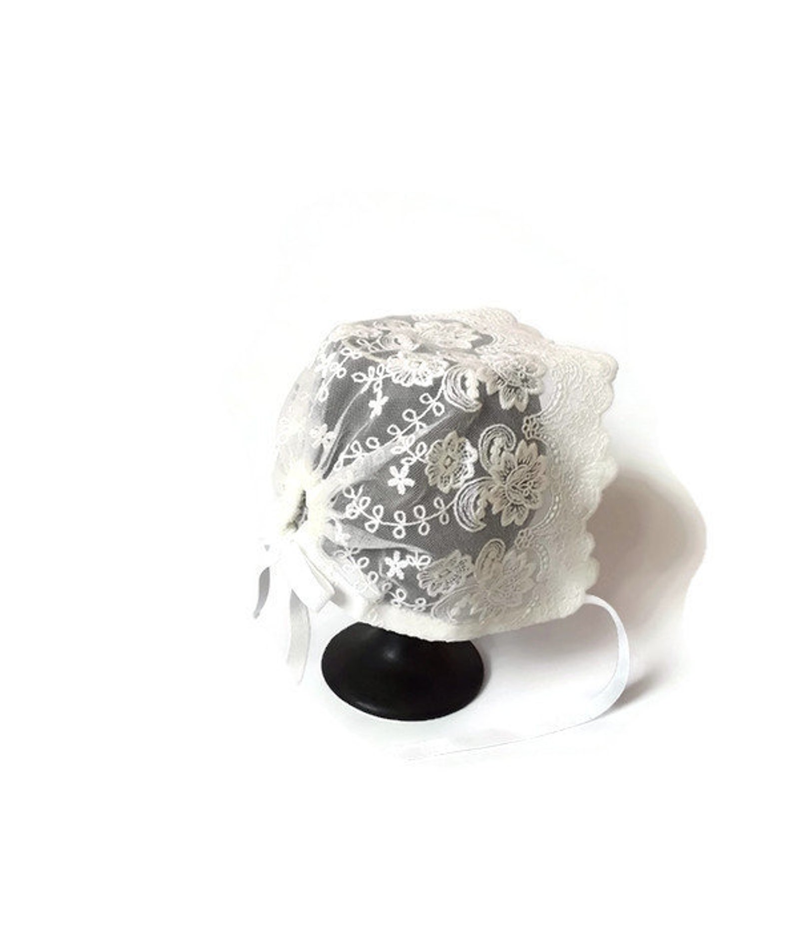 White Christening Bonnet, Baptism Hat, Baby Girl Bonnet, Cotton ...