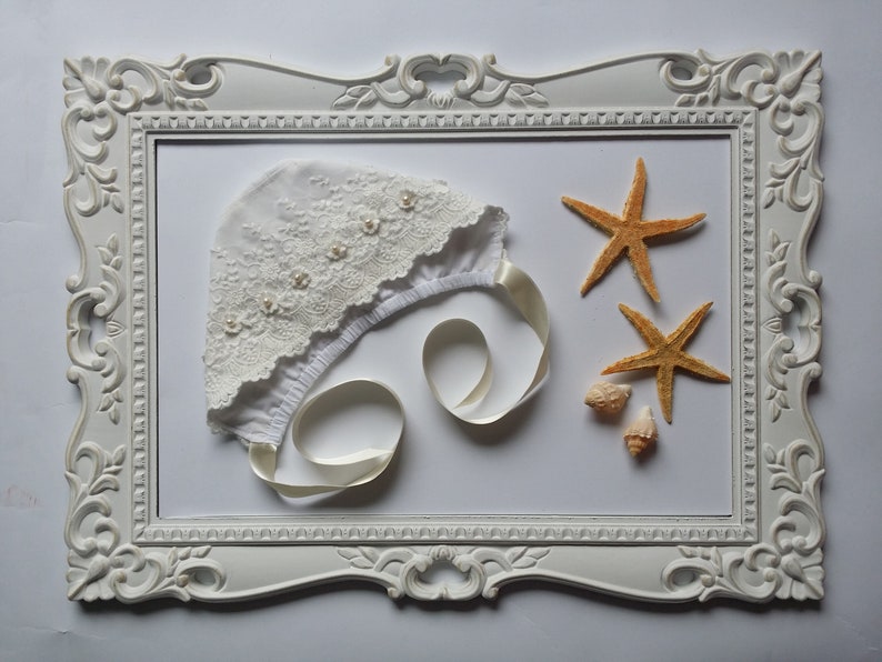 Girl Hat for Baptism, Christening Bonnet, White Cotton Summer Bonnet ...