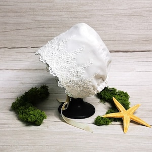 Girl Hat Baptism, White Christening Hat, Cotton Hat, Embroidered Bonnet ...